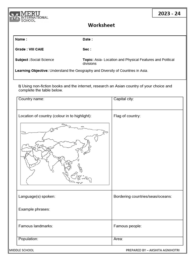 Asia - Worksheet | PDF | Asia | Mountains