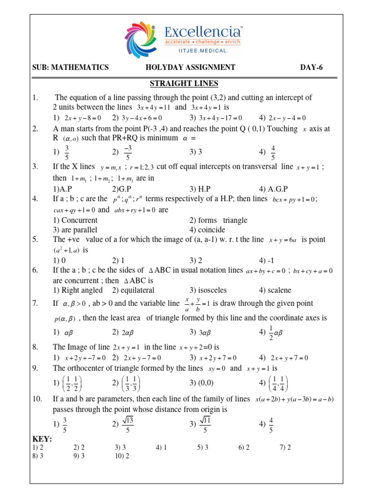 Mathematics Assignment: Straight Lines | PDF | Triangle | Elementary ...