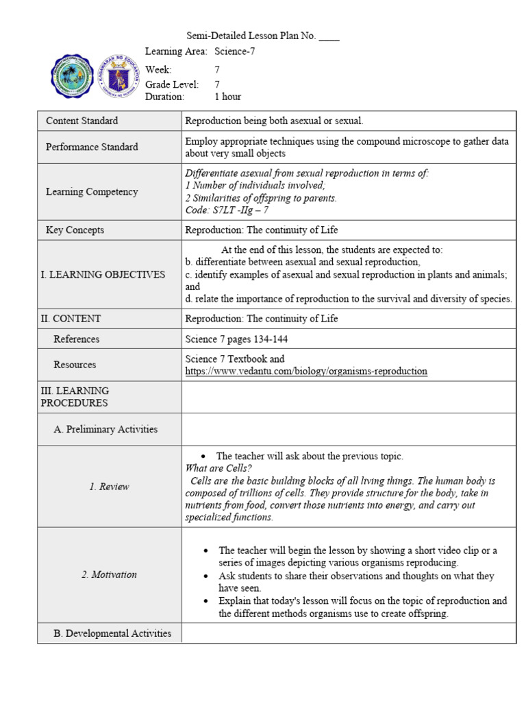 COT 1 - Reproduction The Continuity of Life | PDF | Reproduction | Flowers