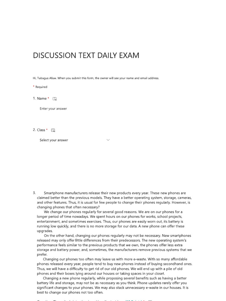 Discussion Text Daily Exam | PDF