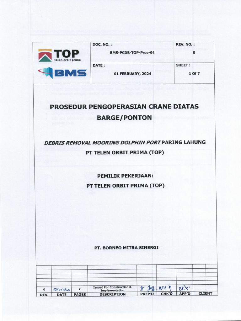 Prosedur Pengoperasian Crane Di Atas Ponton Oleh PT - BMS | PDF | Bisnis