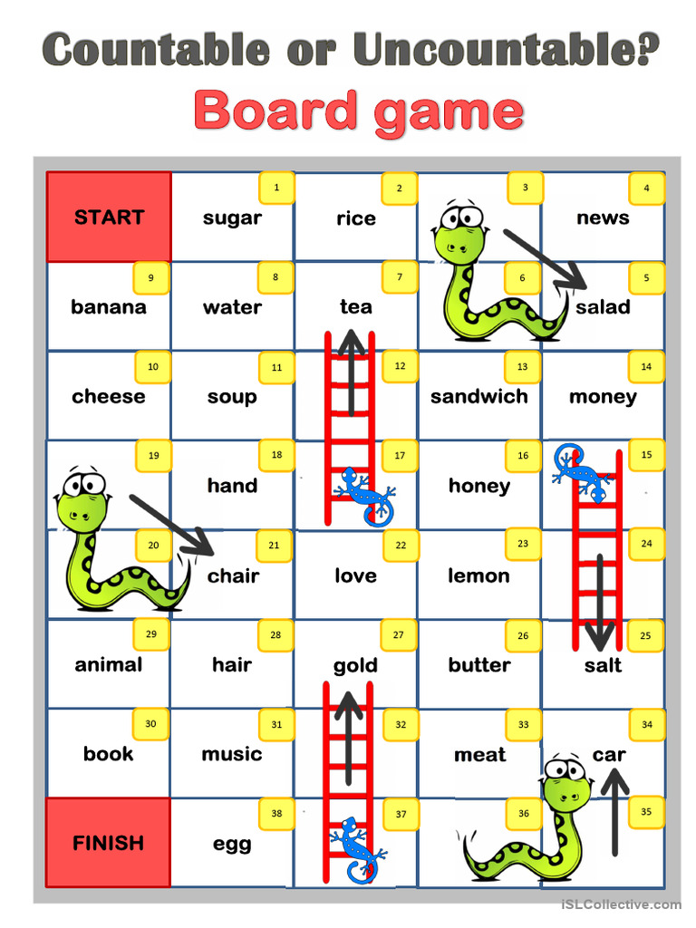 Countable - Uncountable Nouns - Board Game | PDF