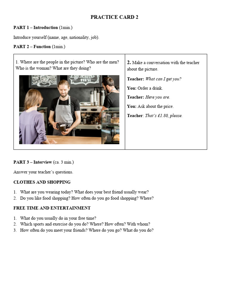 A1 Practice Card 2 | PDF