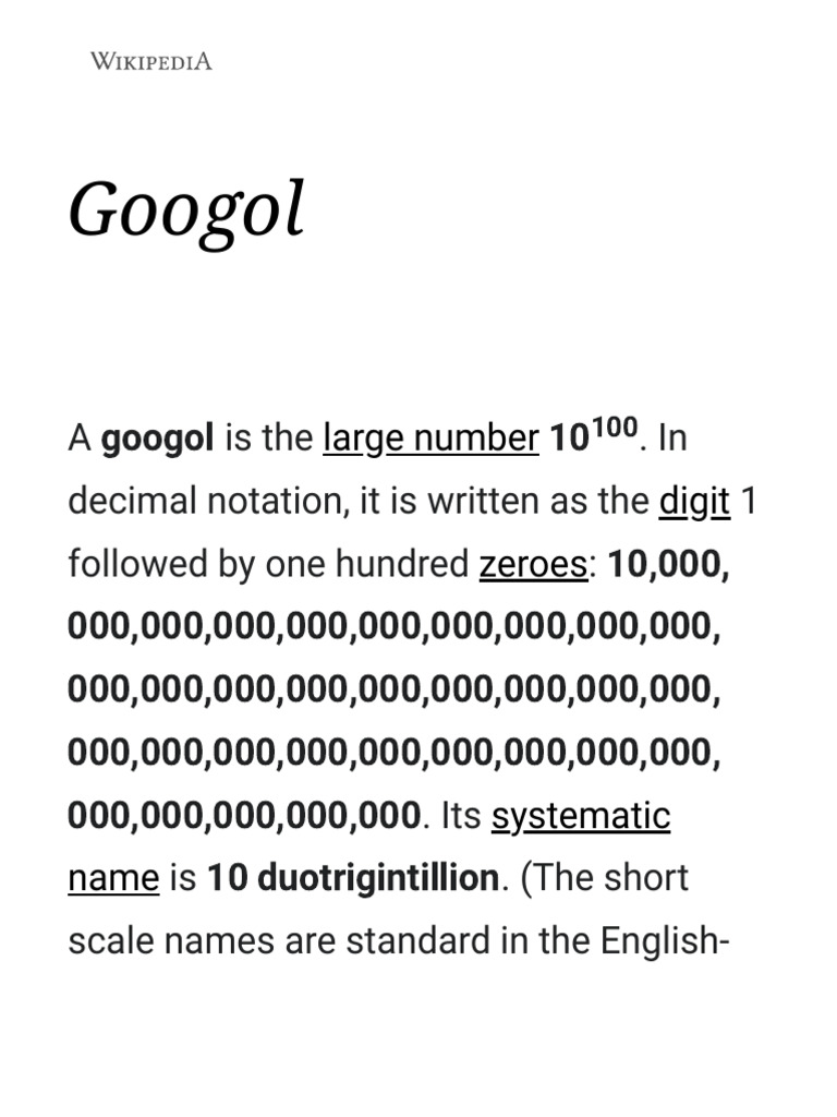 Googol - Wikipedia | PDF | Mathematical Notation | Mathematics