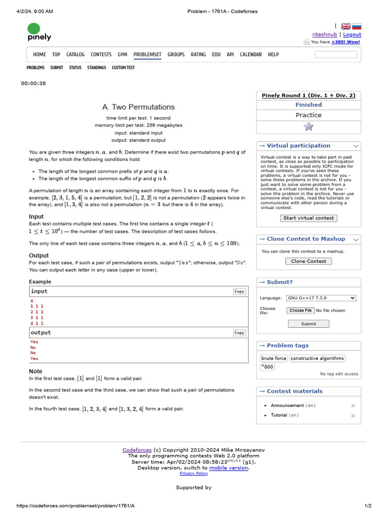 Problem - 1761A - Codeforces | PDF | Permutation | Computing