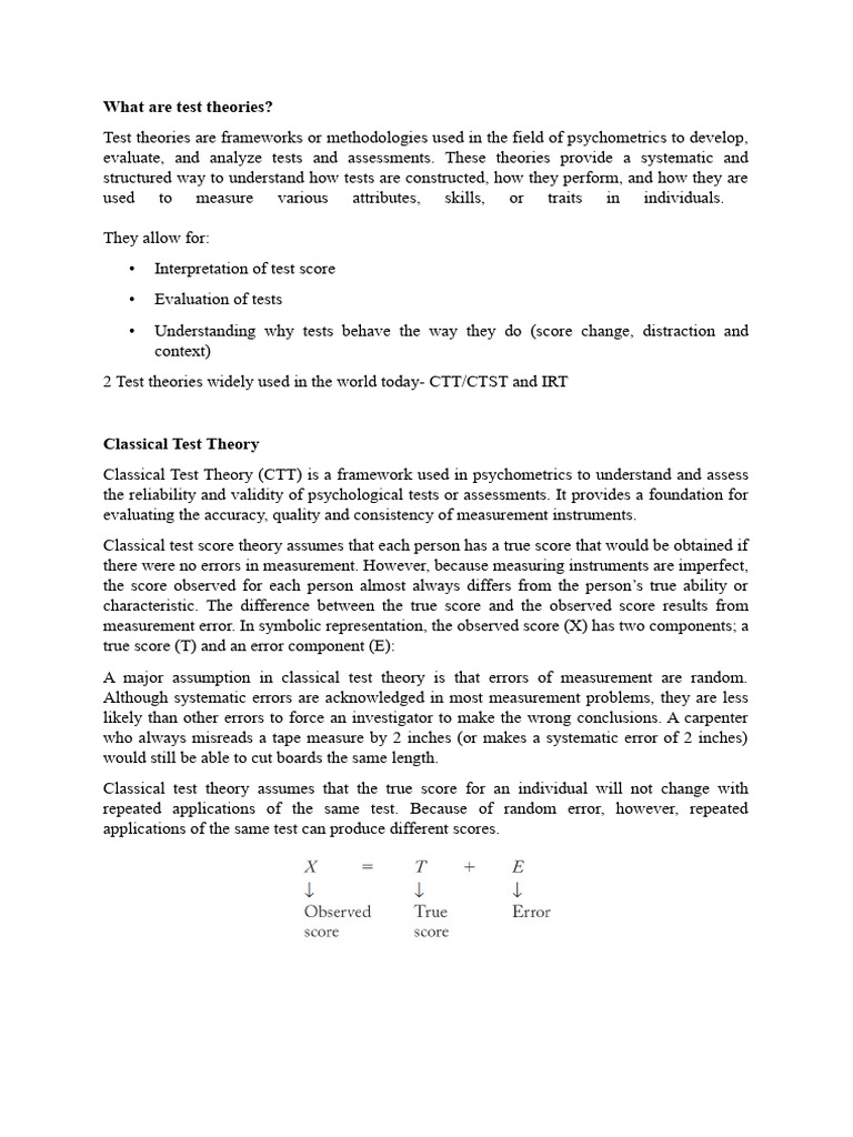 Test Theories- CTT, IRT | PDF | Evaluation | Applied Mathematics
