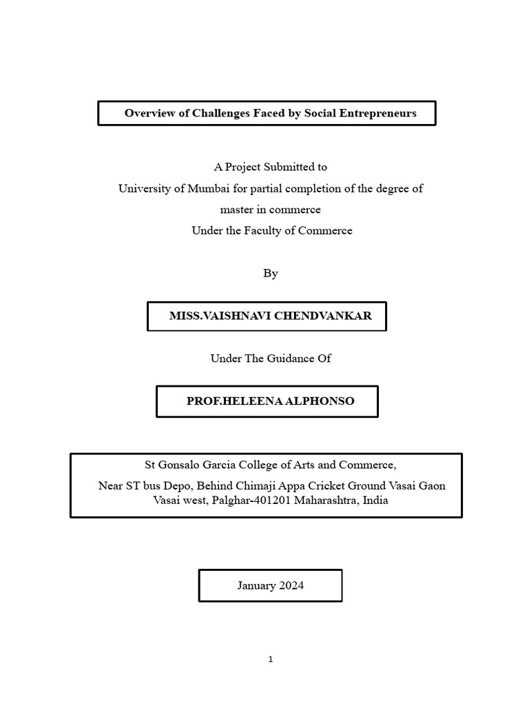 Project On Overview of Challenges Faced by Social Entrepreneurs | PDF ...