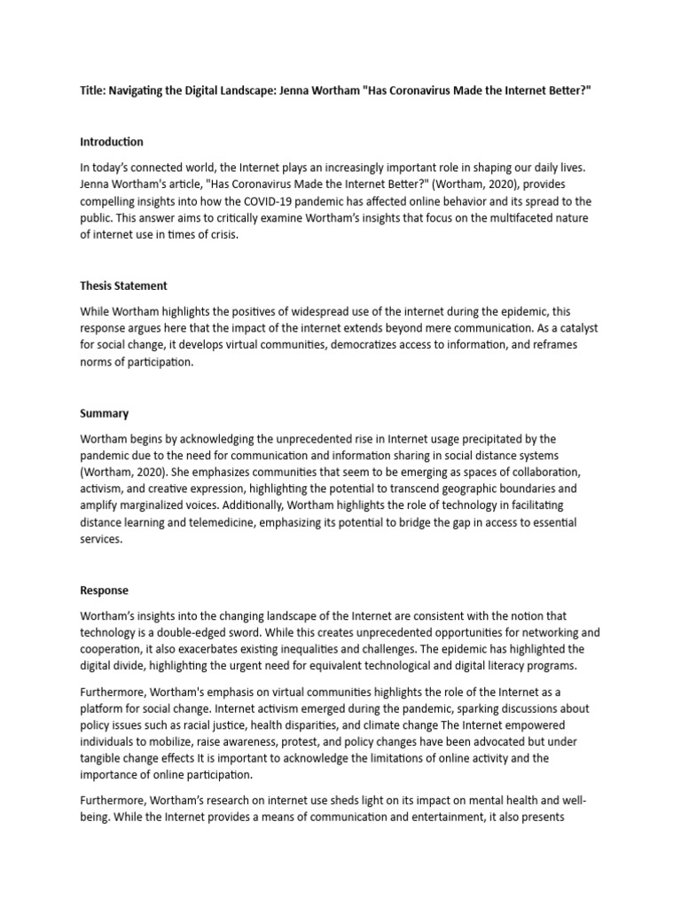 Wortham on COVID-19's Internet Impact | PDF | Internet | Social Psychology