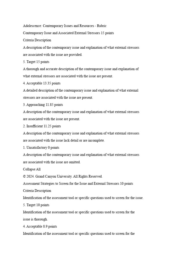 Adolescence Contemporary Issues and Resources Rubric | PDF | Syntax ...