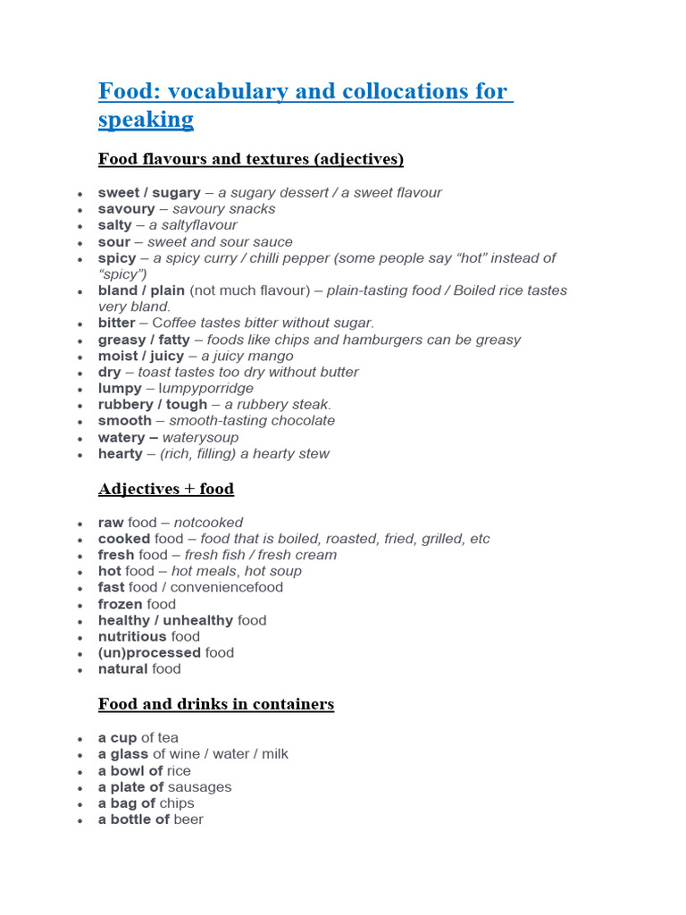 Food and Drink Vocabulary | PDF | Meal | Foods