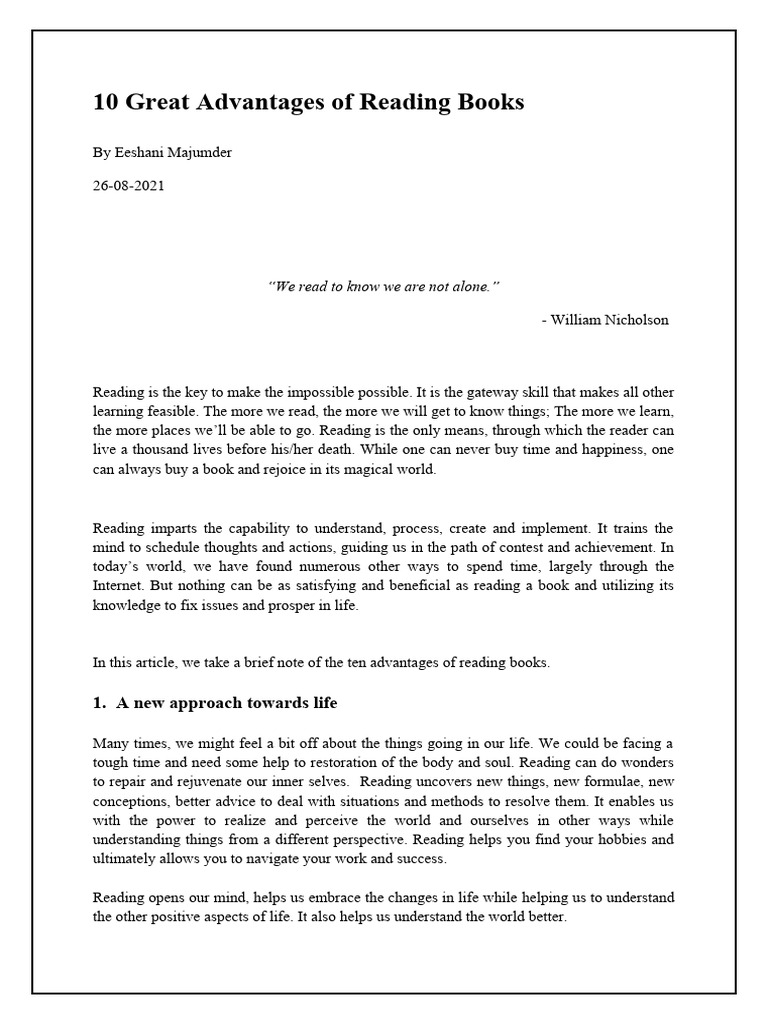 Benefits of Reading Books Explained | PDF | Thought | Mind