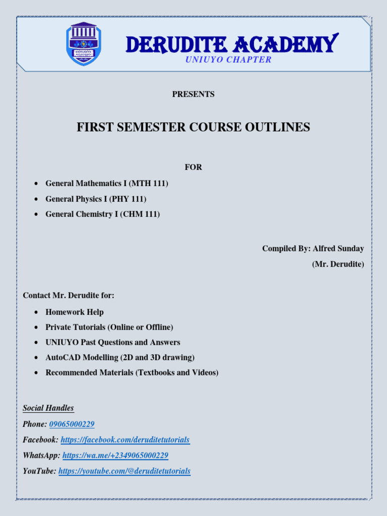 100L Course Outlines by Derudite Academy | PDF | Heat | Chemistry 100L Course Outlines by Derudite Academy | PDF | Heat | Chemistry