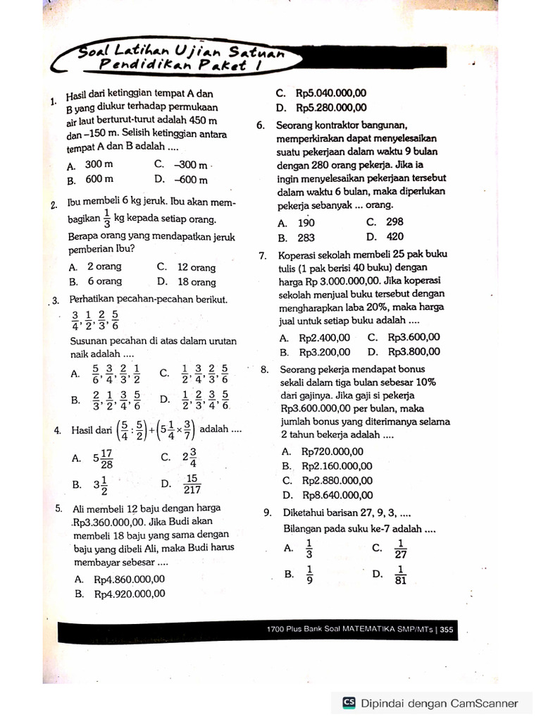 Soal Latihan Ujian Sekolah Bagian 1 Pdf