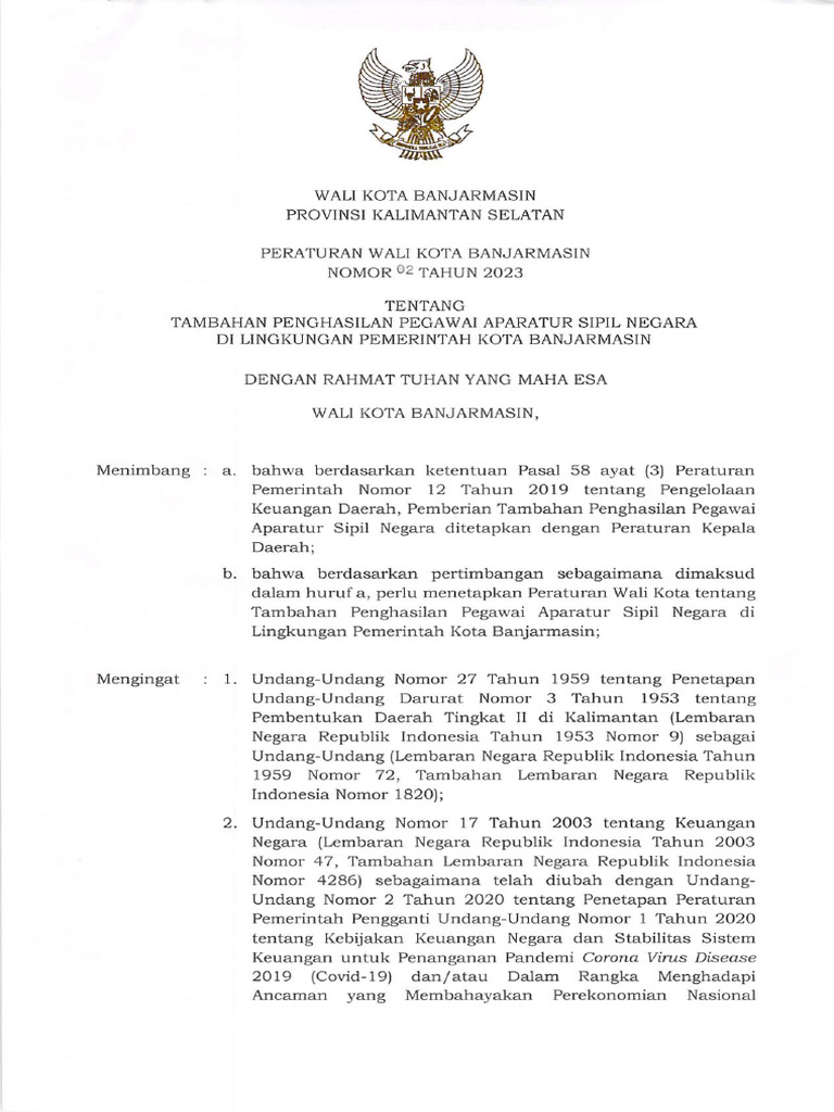 Perwal Kota Banjarmasin No 2 THN 2023 | PDF | Pengelolaan Keuangan & Uang