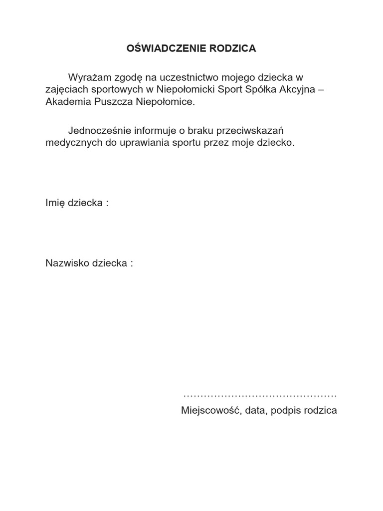 Oświadczenie Rodzica | PDF