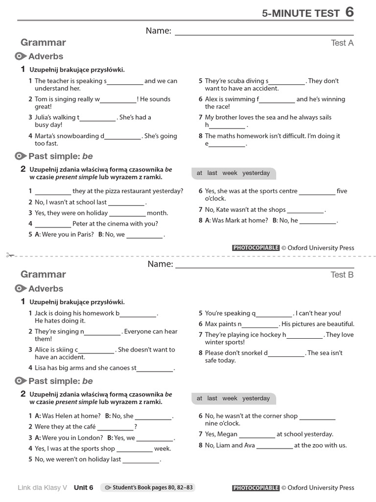 Link L5 U6 5min Test Grammar | PDF