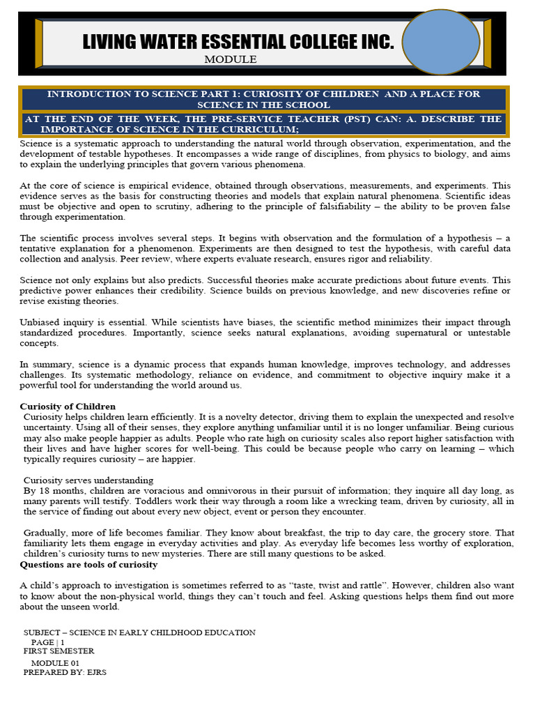 SCIENCE IN ECE MODULE 01 | PDF | Science | Scientific Method
