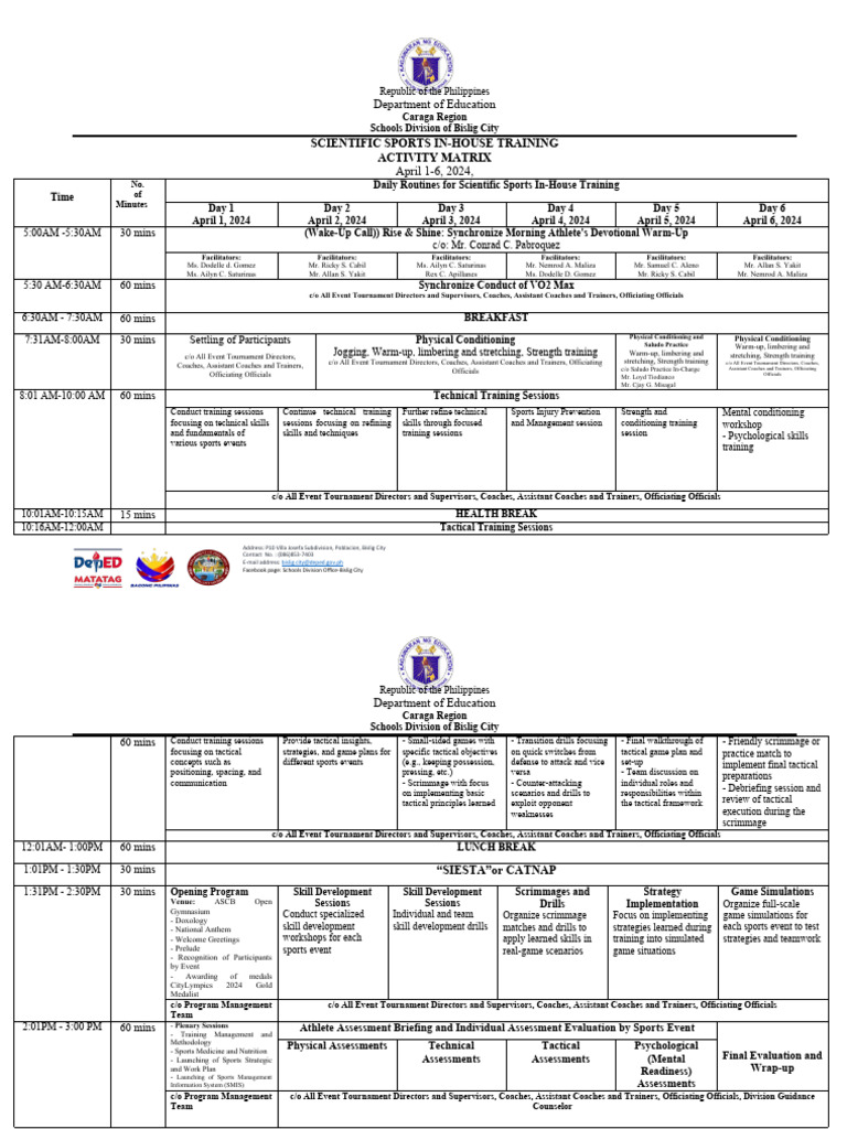 SCIENTIFIC SPORTS Activity Matrix | PDF
