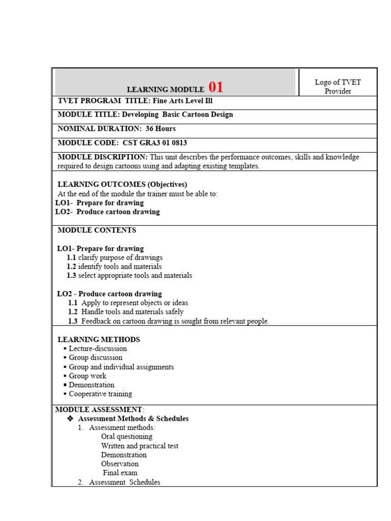 01-Develop Basic Cartoon Design | PDF | Learning | Drawing