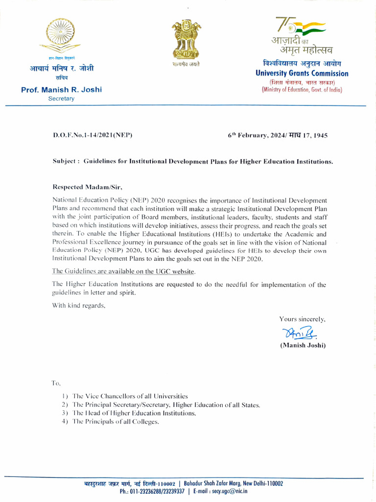 UGC - Circular DT 06-02-2024 AND Guidelines For Institutional ...