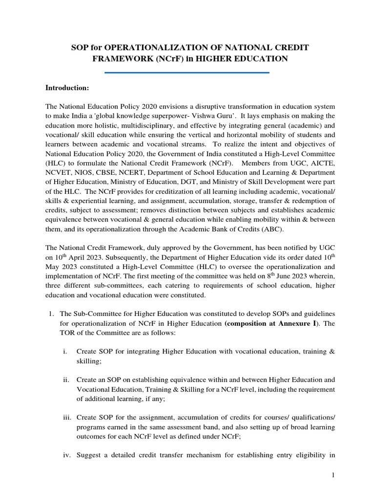 NCrF SOPs for Higher Education | PDF | Educational Assessment | Course ...