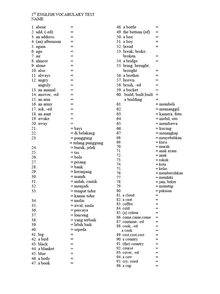 1st Vocab Test | PDF