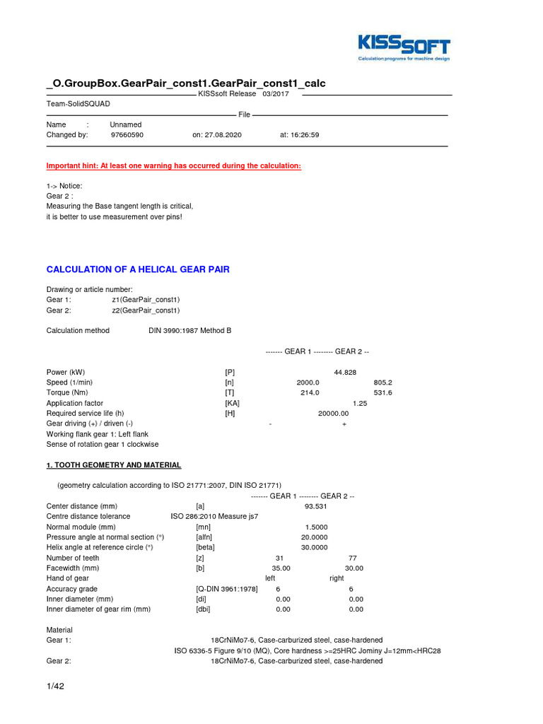Helical Gear Pair Calculation ISO 21771 | PDF | Gear | Mechanical ...