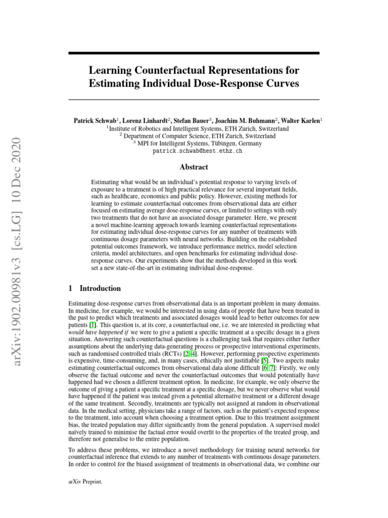 Learning Counterfactual Representations For Estimating Individual Dose-Response Curves | PDF ...