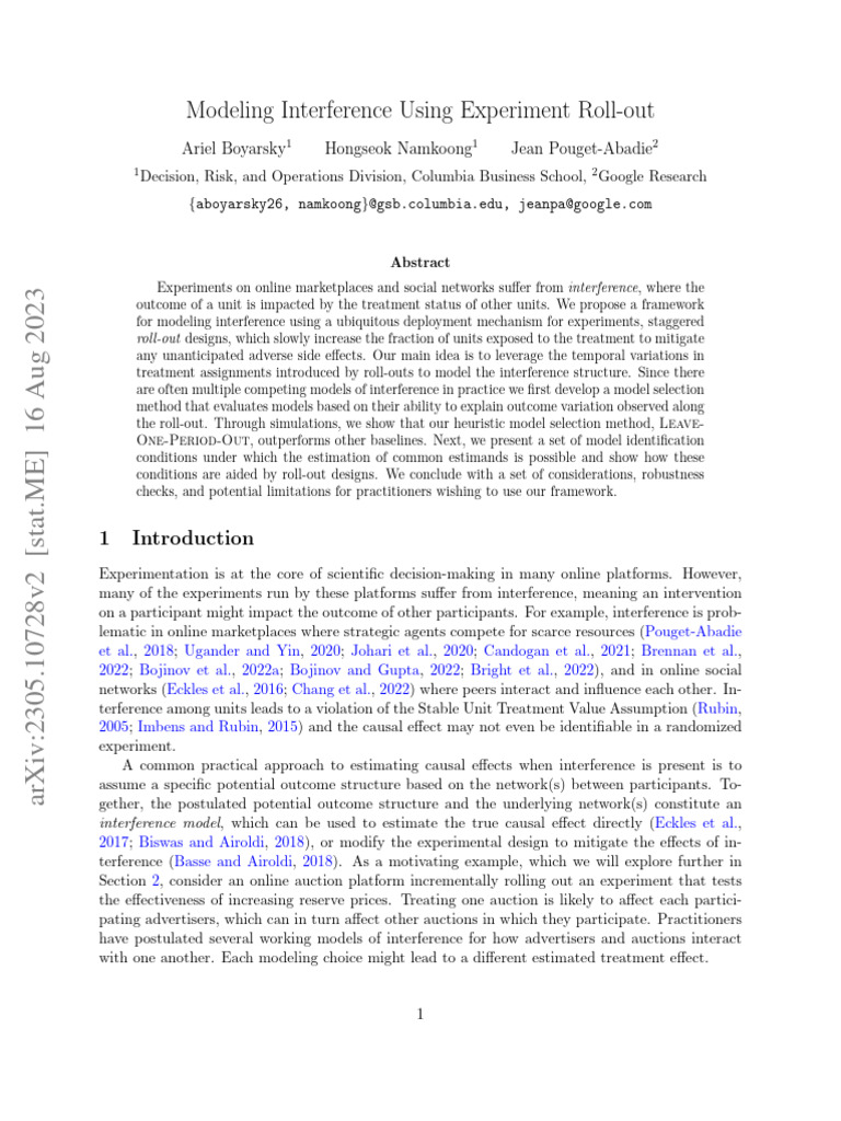 Modeling Interference Using Experiment Roll-Out | PDF | Cross Validation (Statistics) | Experiment