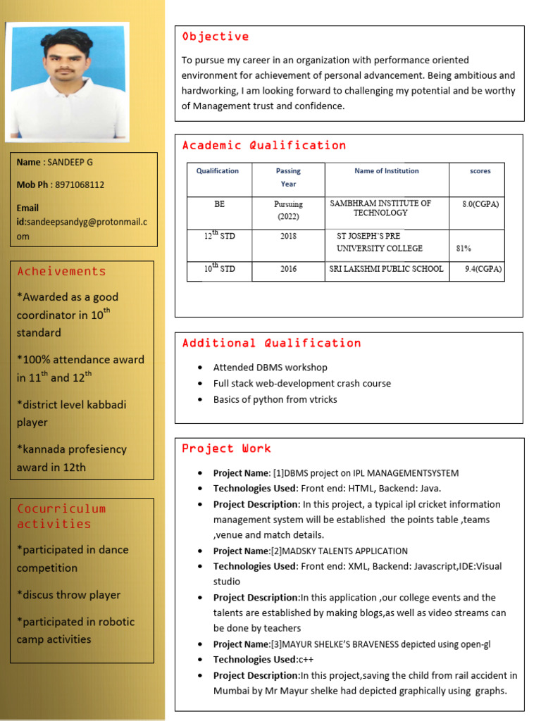 SANDEEP RESUME - Sandeep G | PDF | Computing | Computer Programming
