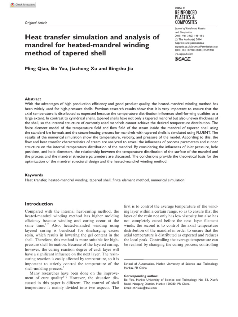 Qiao Et Al 2014 Heat Transfer Simulation and Analysis of Mandrel For ...