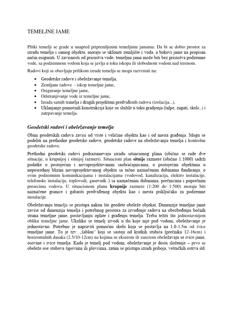 Temeljne Jame - Predavanja | PDF