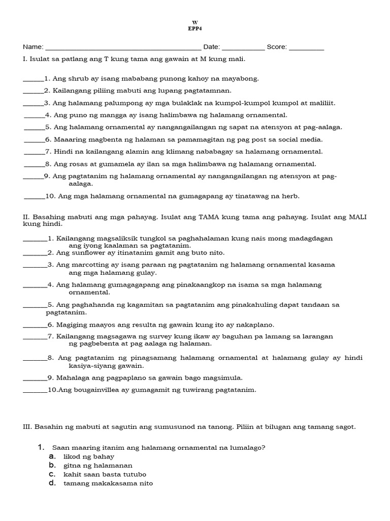 Epp 4 Qi Summative Test | PDF