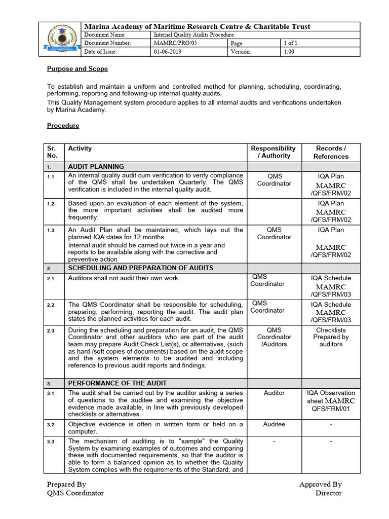 05 Internal Quality Audit | Download Free PDF | Audit | Quality Management System