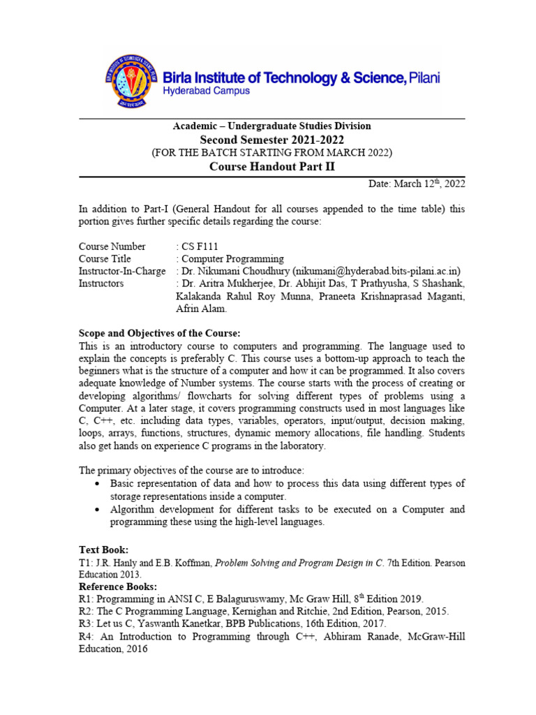 Cs F111 Handout Nikumani Pdf Computer Programming Computing