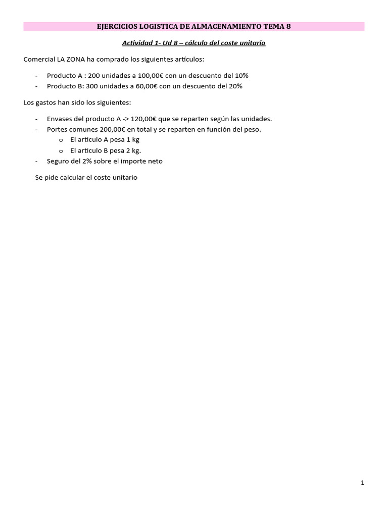 Ejercicios Tema 8 Enunciados | PDF | Negocios económicos | Venta al por menor