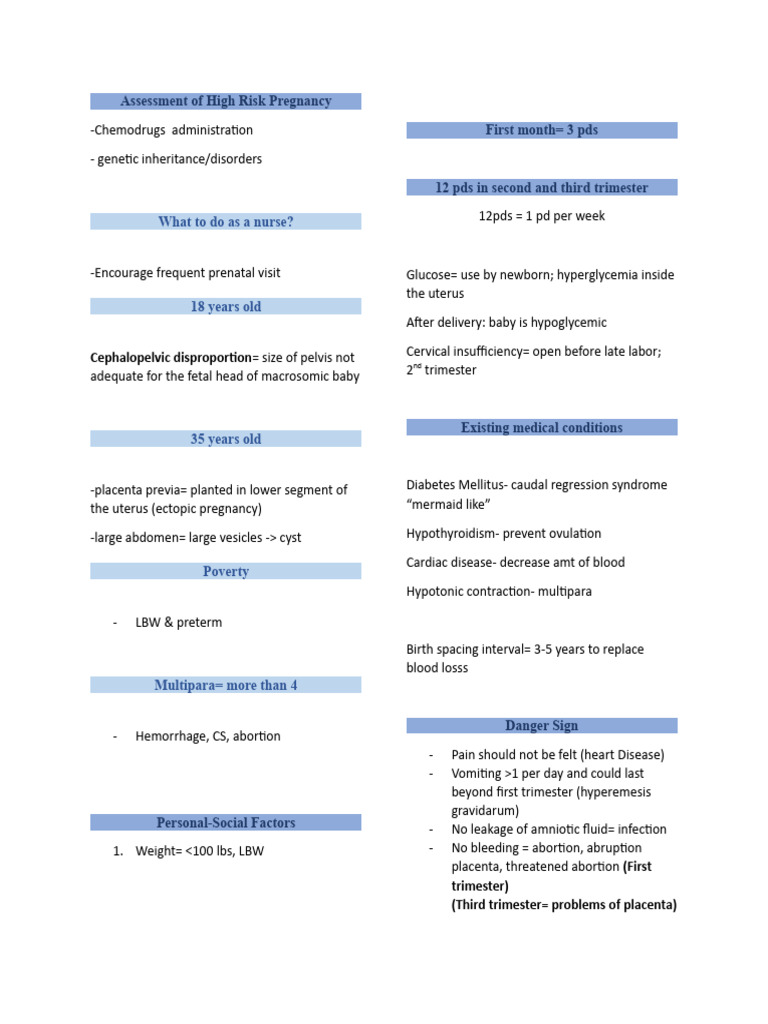High Risk Pregnancy Assessment Guide | PDF | Pregnancy | Miscarriage