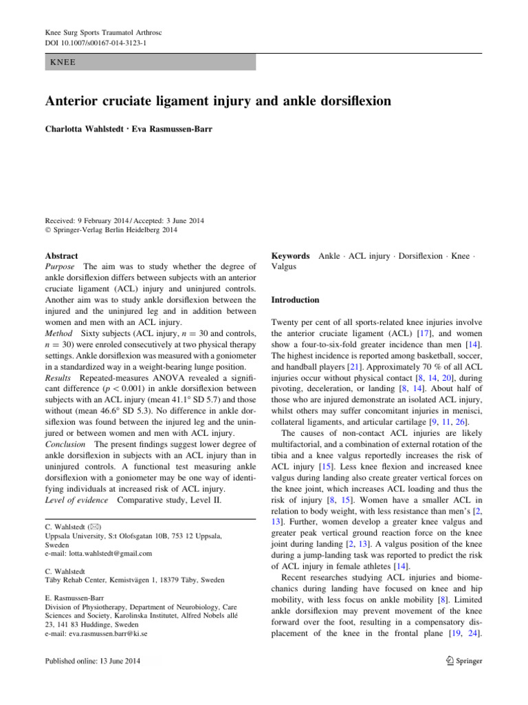 Ankle Dorsiflexion in ACL Injuries | PDF | Knee | Joints