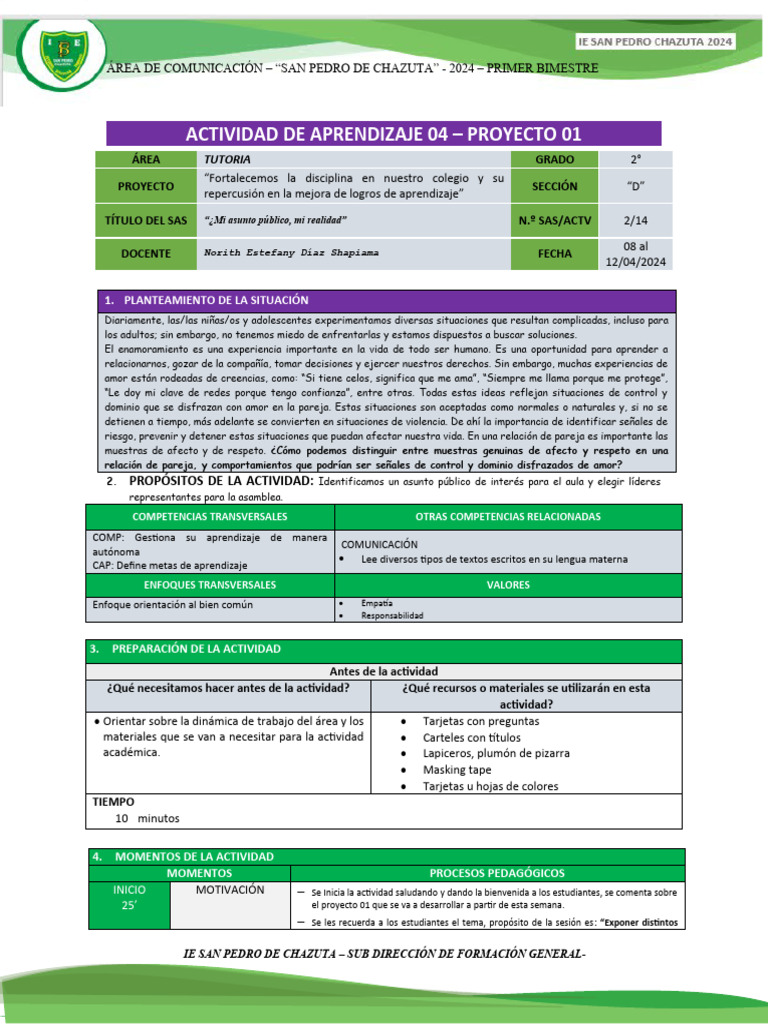 ACT. 01 DE PROYECTO 01 Com | PDF | Amor | Aprendizaje