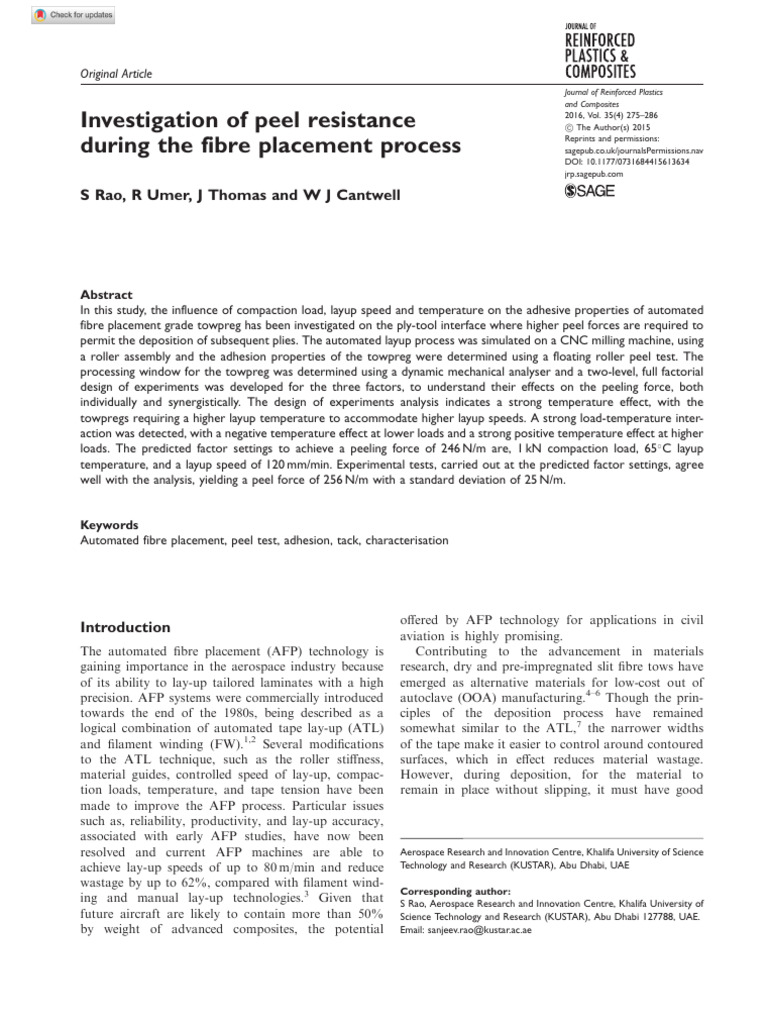 Peel Resistance in Fibre Placement Process | PDF | Composite Material ...