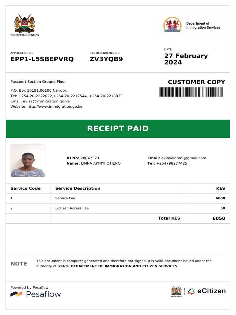 EPP1-L5SBEPVRQ-IMMIGRATION RECEIPT | PDF | Government And Personhood