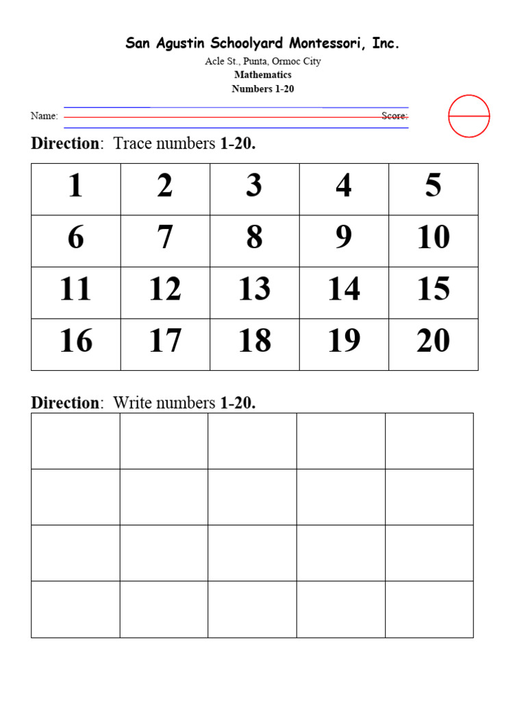 Montessori Math: Trace & Write 1-20 | PDF