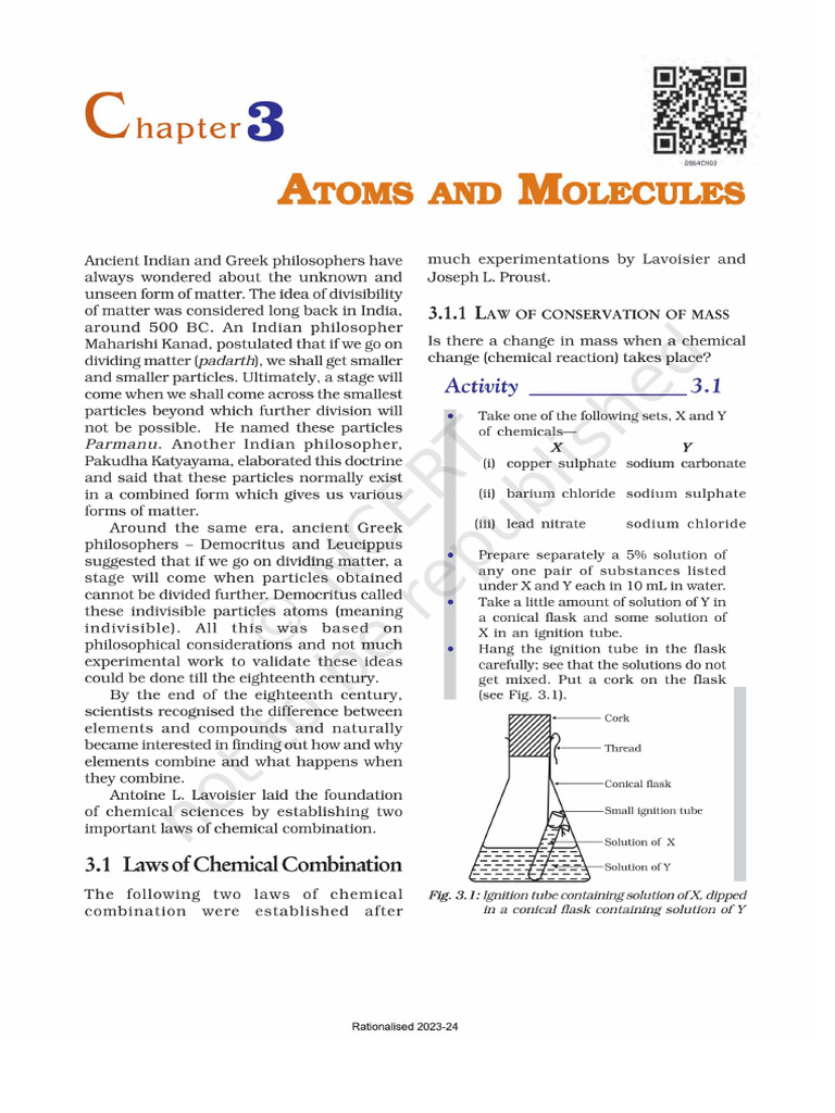 CHAP-3 Atoms and Molecule | PDF