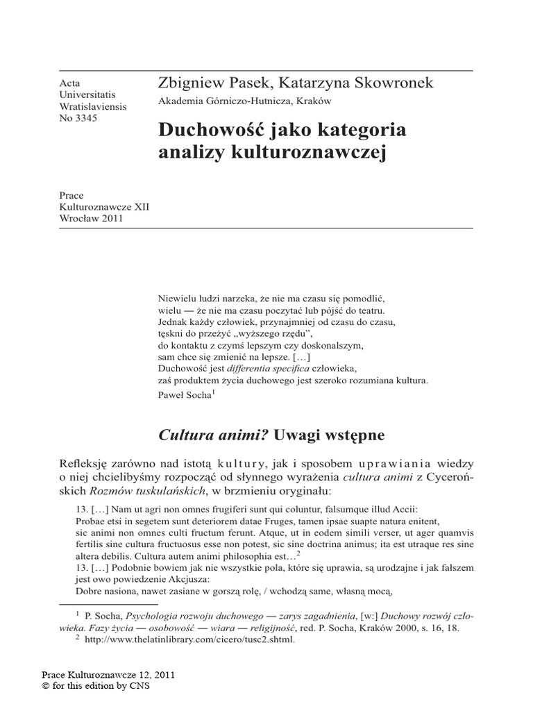 Duchowość Jako Kategoria Analizy Kulturoznawczej | PDF
