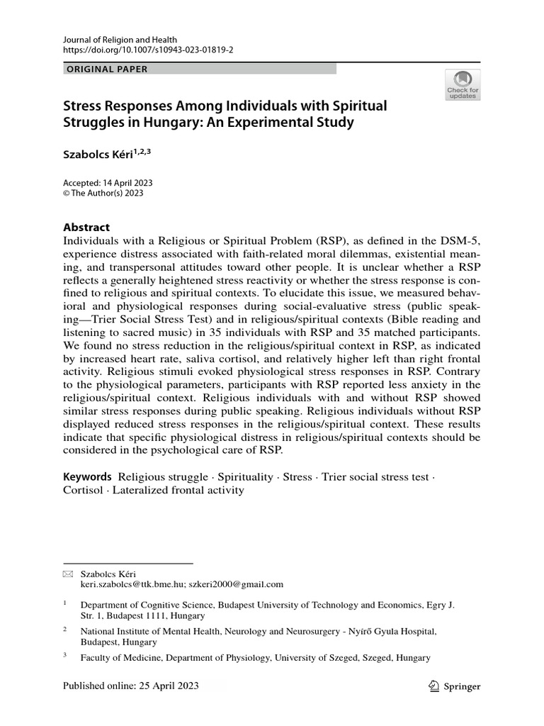 Spiritual Stress Responses | PDF | Mental Disorder | Stress (Biology)