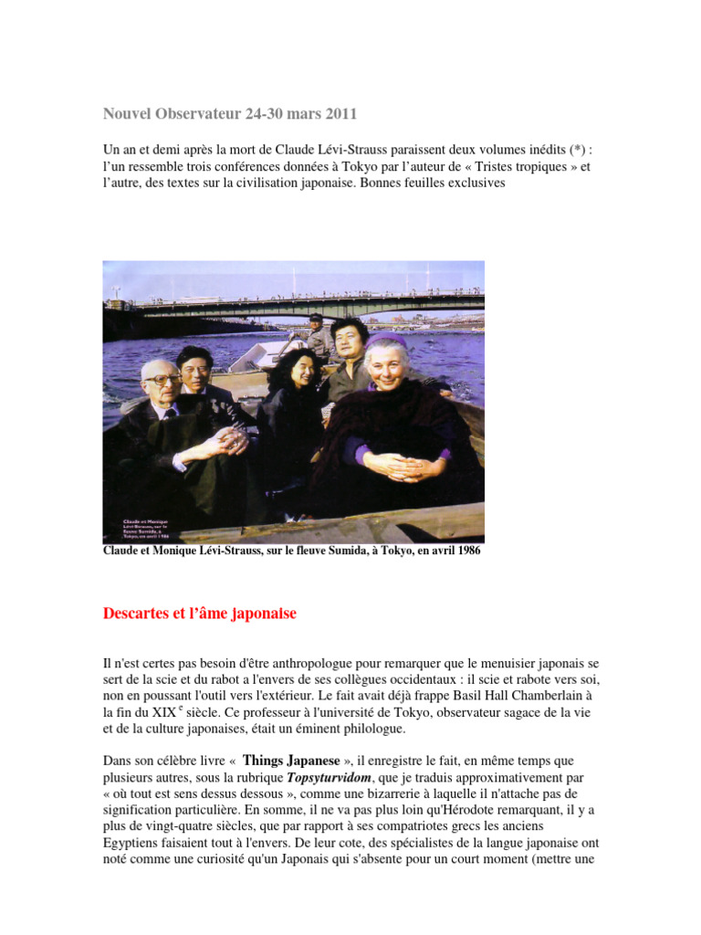 Claude et Monique Lévi-Strauss à Tokyo | PDF | Fiction générale