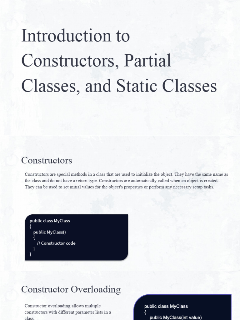 Introduction To Constructors Partial Classes And Static Classes Pdf Class Computer