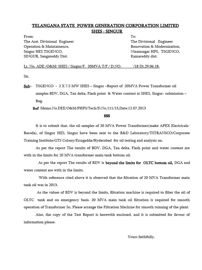 Transformer Oil Testing Report | PDF Transformer Oil Testing Report | PDF