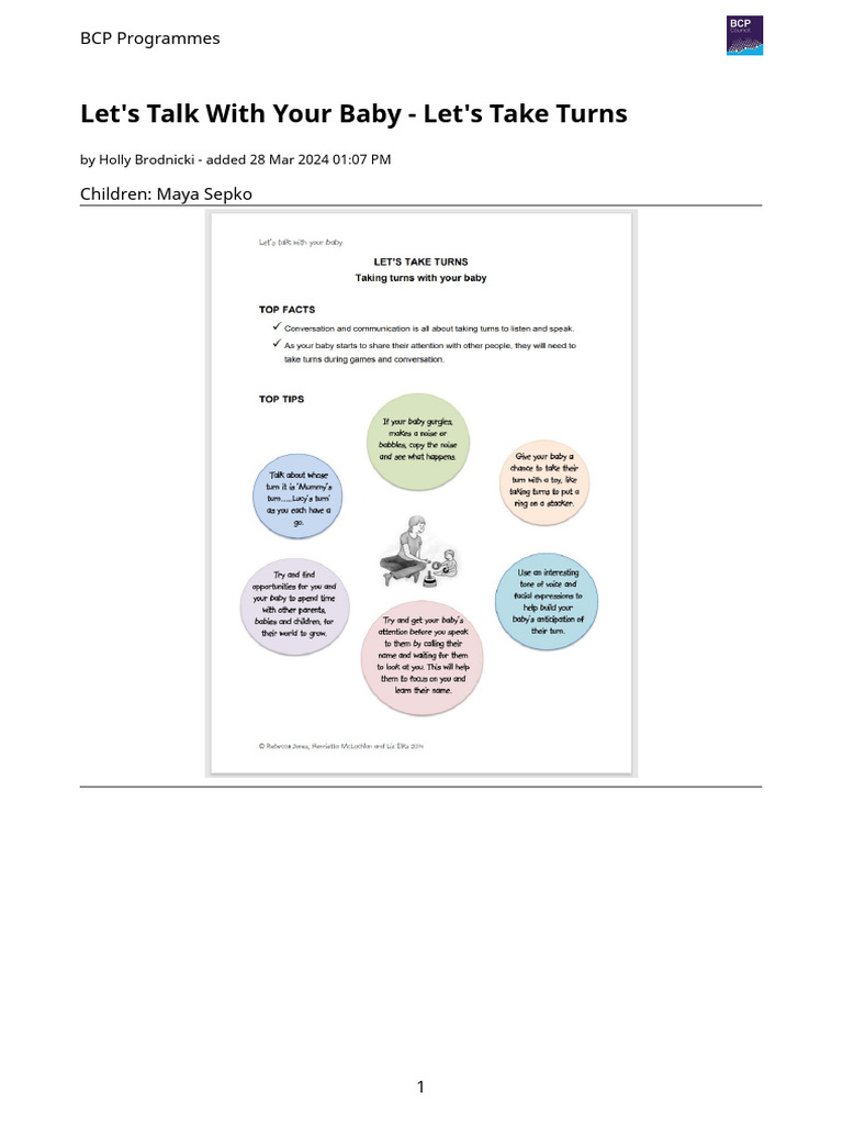 Let's Talk With Your Baby - Let's Take Turns | PDF