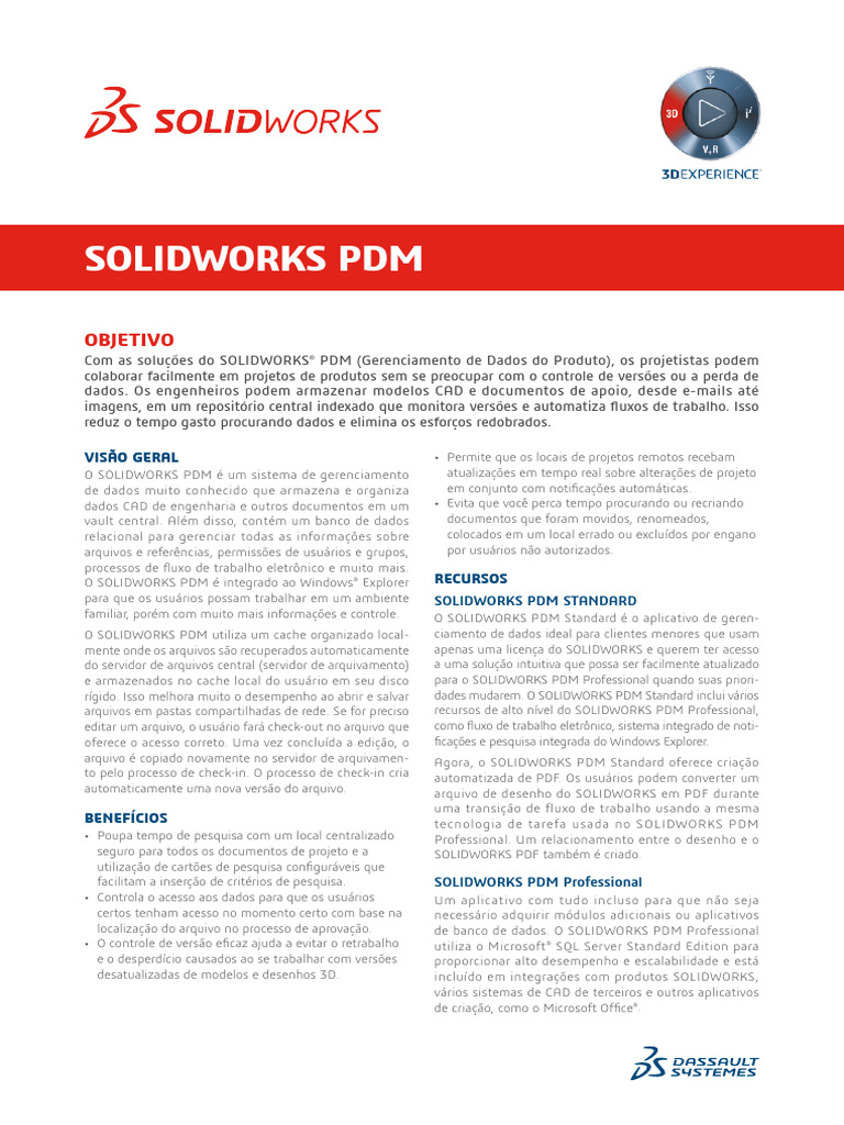 SOLIDWORKS PDM - Data Sheet | PDF | Rede de computadores | Bancos de dados